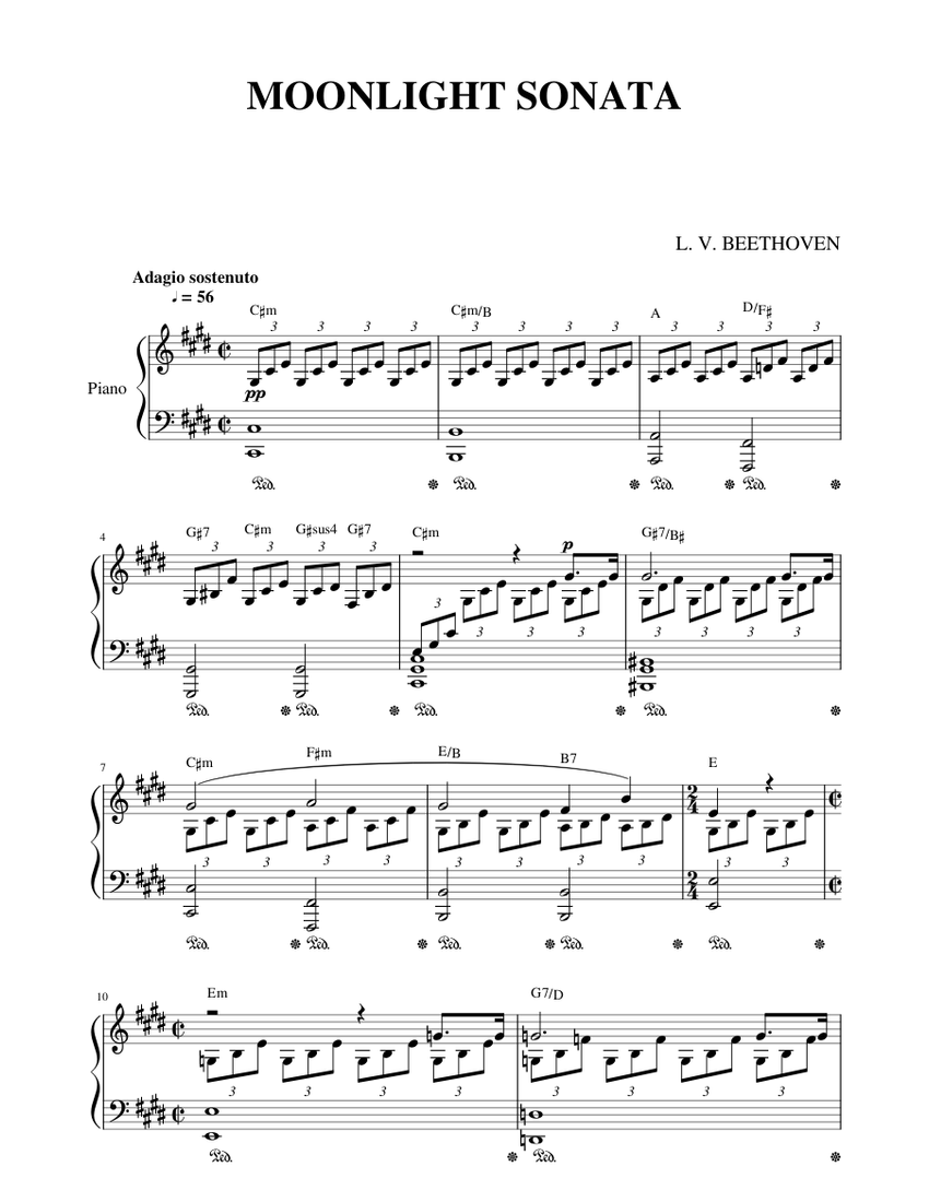 MOONLIGHT SONATA Sheet Music with Chords for Piano (Solo) | MuseScore.com