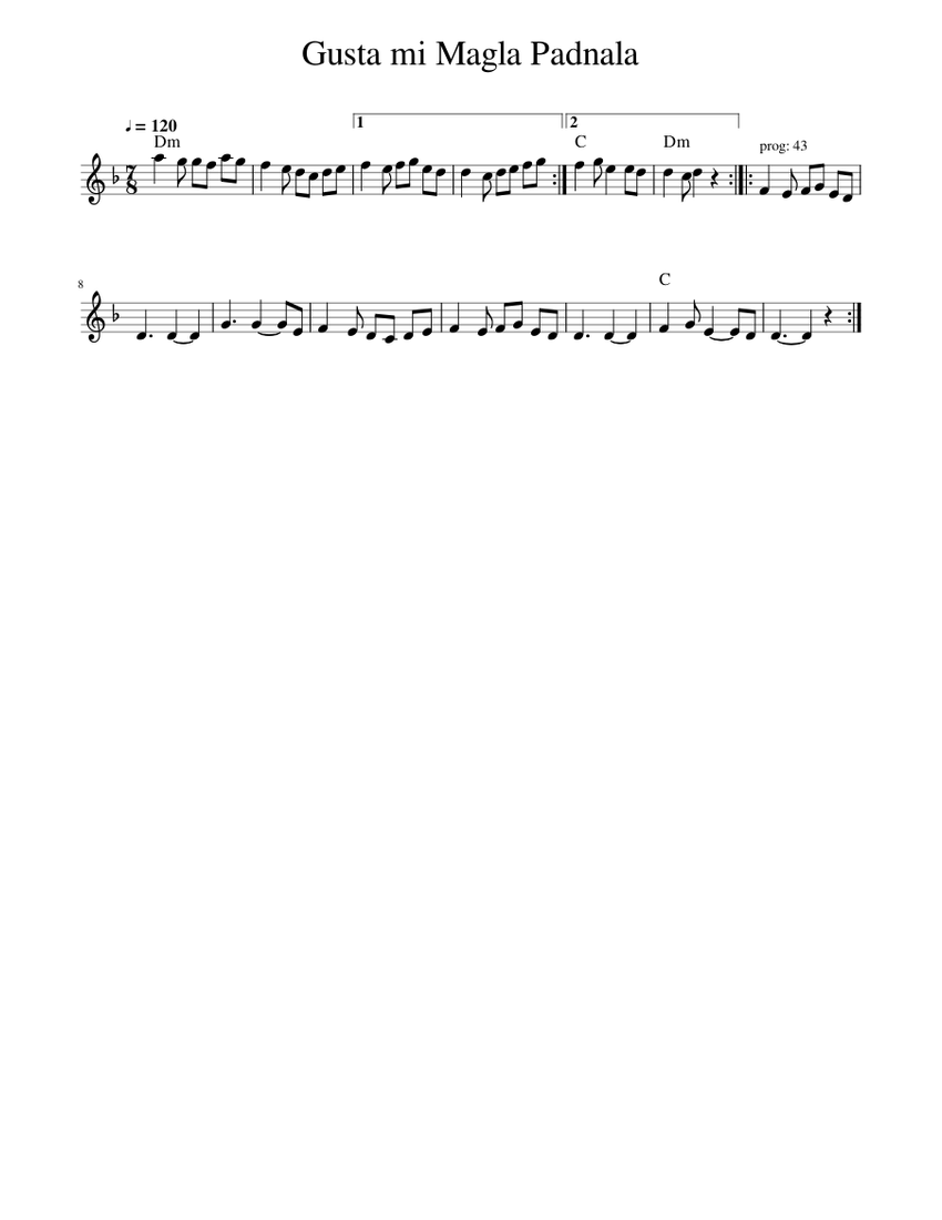 Gusta mi Magla Padnala Sheet Music with Chords for Guitar (Solo ...