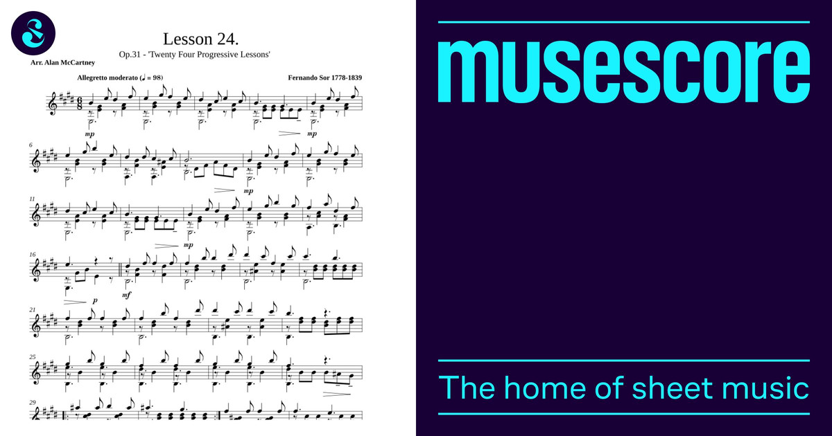 Sor - Estudio Op.31, Lesson 24 Sheet music for Guitar (Solo ...