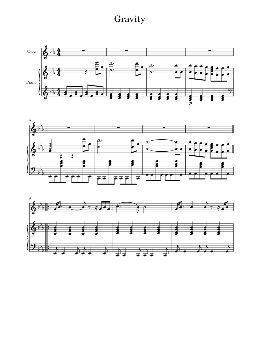 Gravity – Embrace Sheet Music for Piano, Vocals (Piano-Voice ...