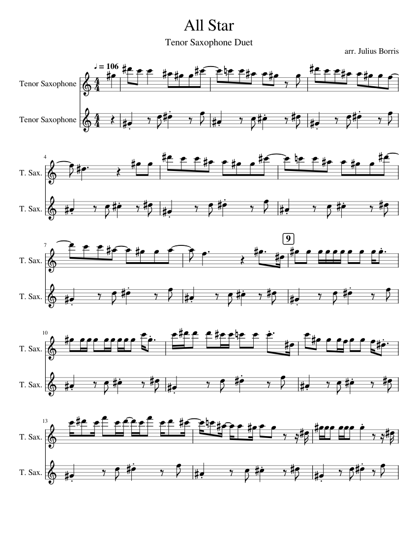 All Star for Tenor Sax Duet Sheet Music for Saxophone tenor (Solo ...