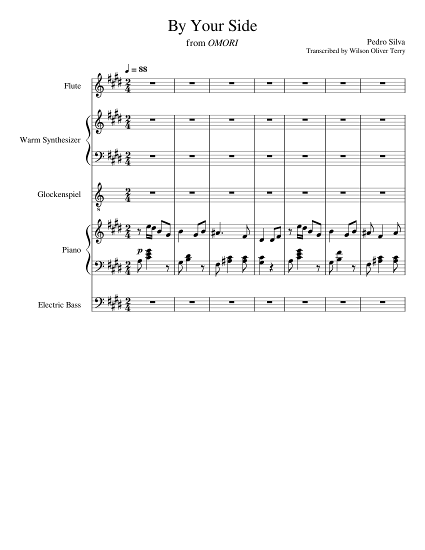 OMORI- By Your Side Sheet music for Piano, Flute, Glockenspiel, Bass ...