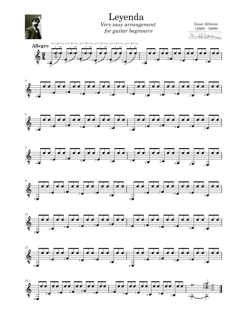 Leyenda – Isaac Albéniz Sheet music for Guitar (Solo) | Musescore.com