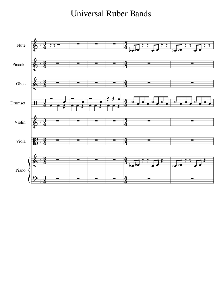 Universal Ruber Bands Sheet Music for Piano, Flute piccolo, Flute, Oboe ...