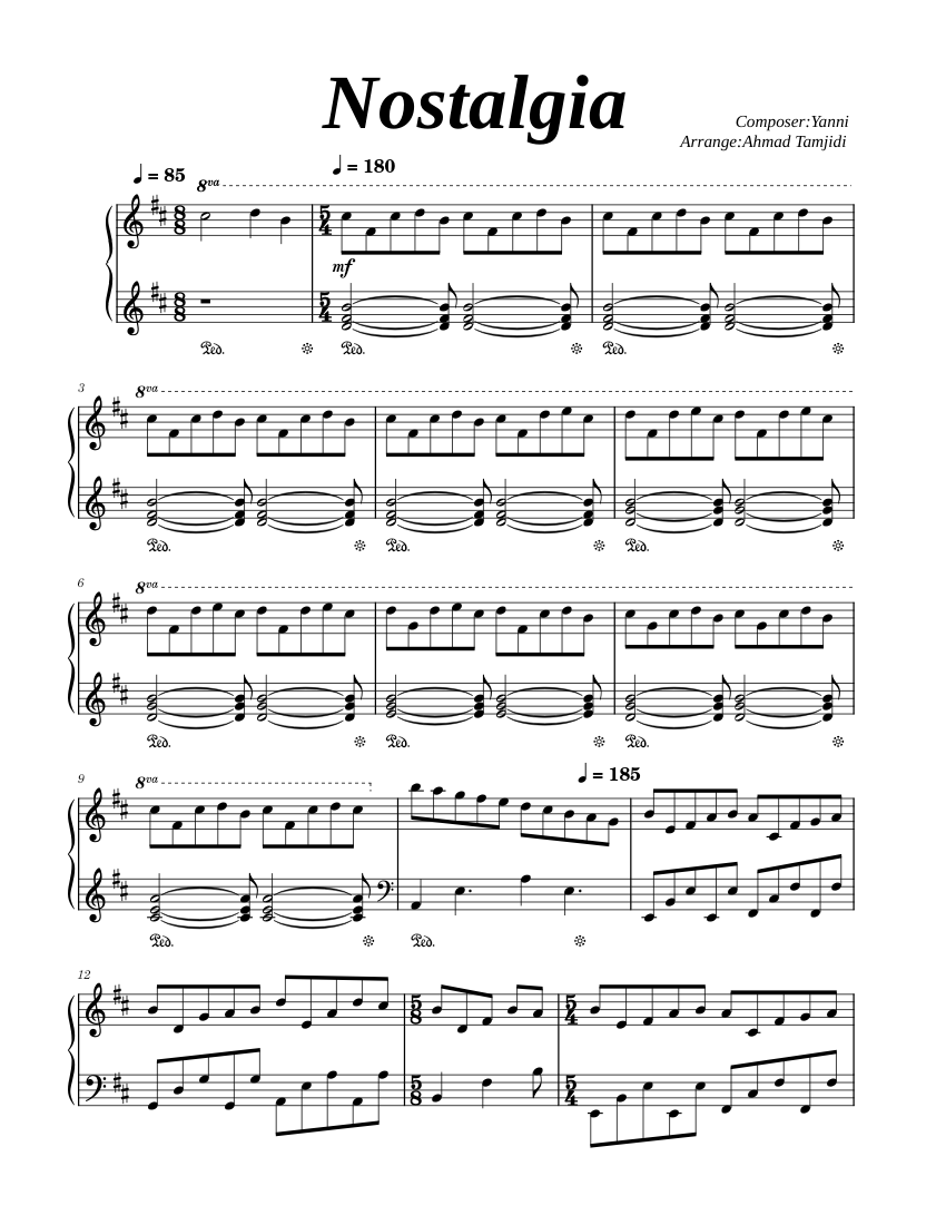 Yanni-Nostalgia Sheet music for Piano (Piano Duo) | Musescore.com