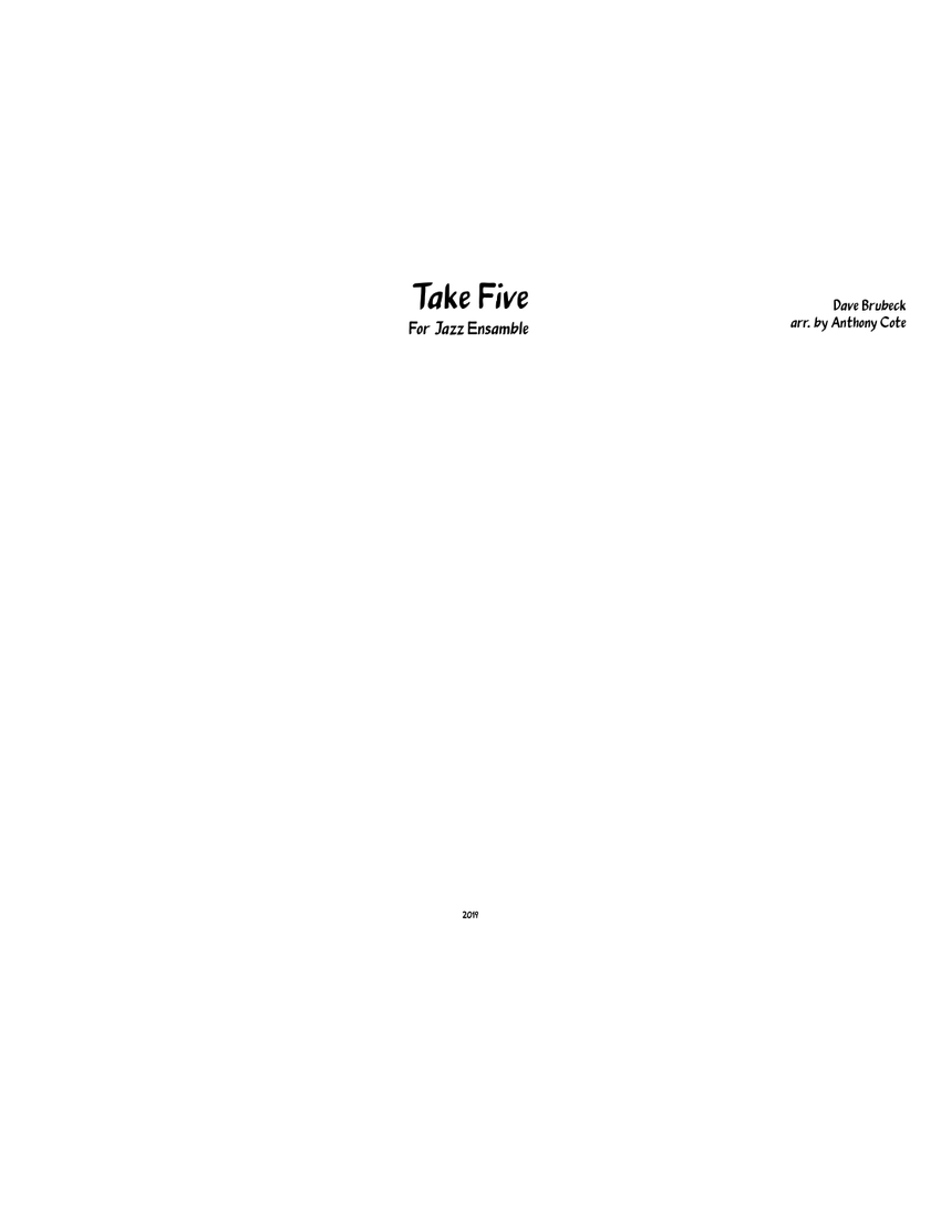 Take Five for Jazz Ensamble Sheet Music for Piano, Trombone, Saxophone ...