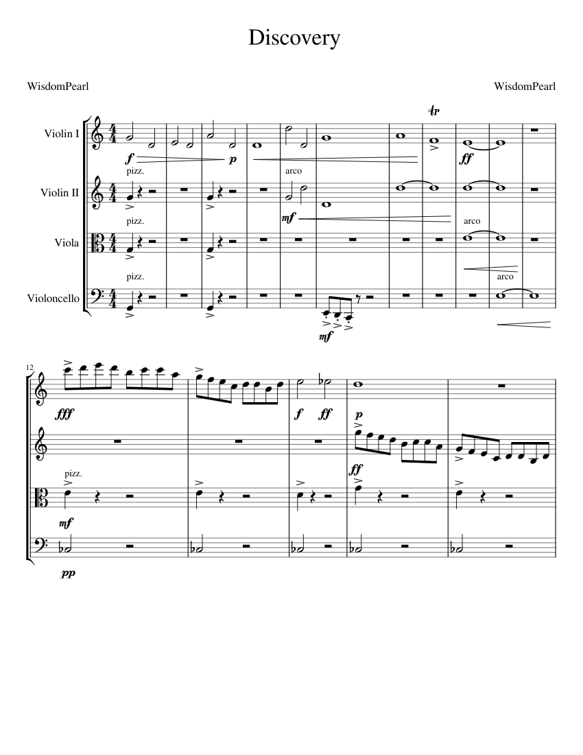 Discovery Sheet music for Violin, Viola, Cello (String Quartet ...