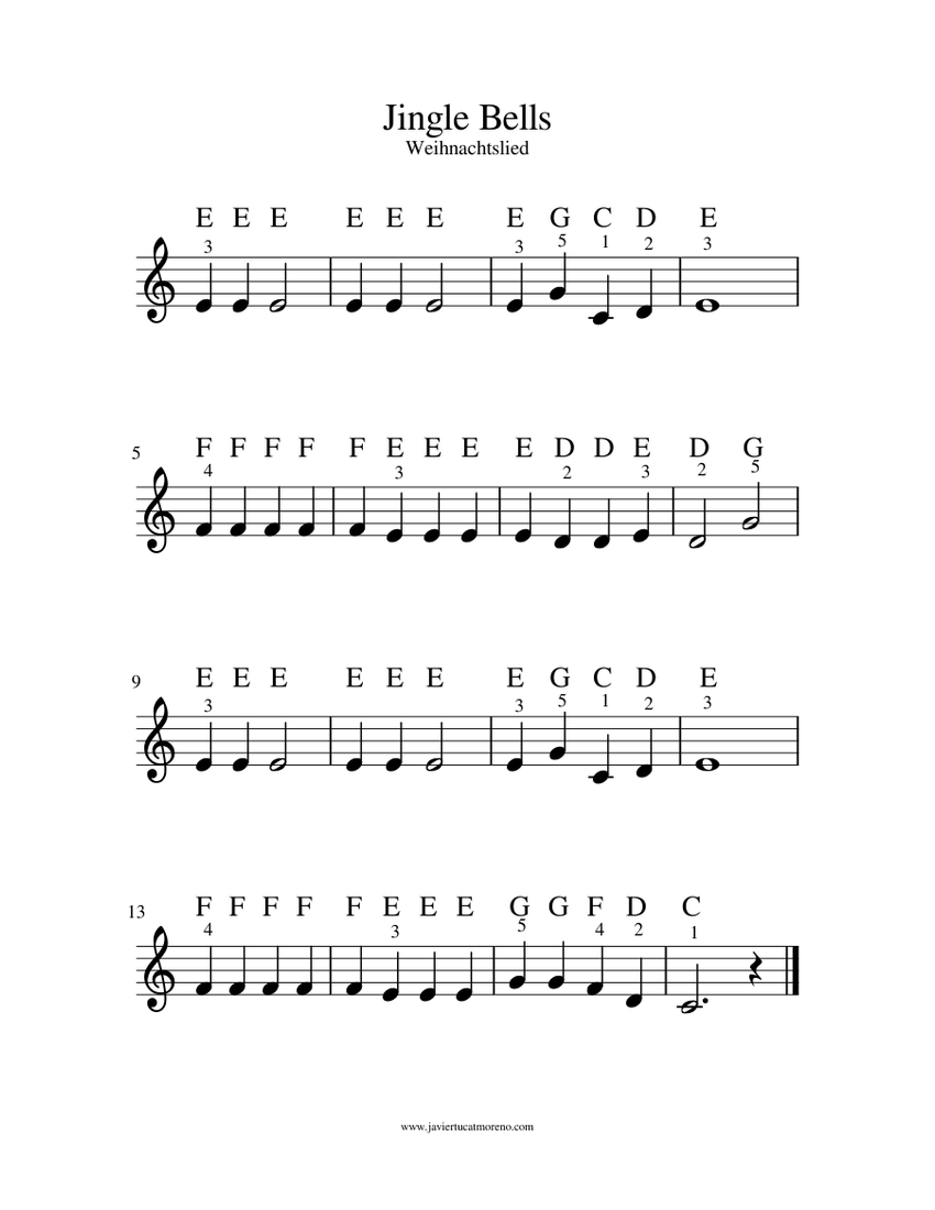 Jingle Bells - James Pierpont Sheet Music with Chords for Piano (Solo ...