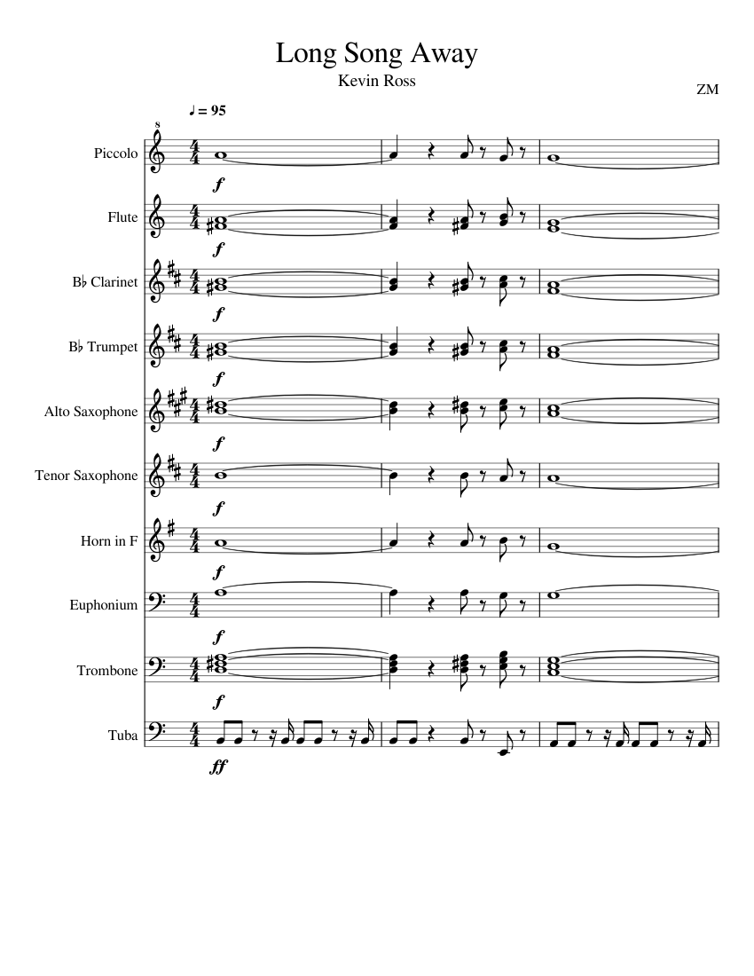 Long Song Away Sheet music for Trombone, Euphonium, Tuba, Flute piccolo ...