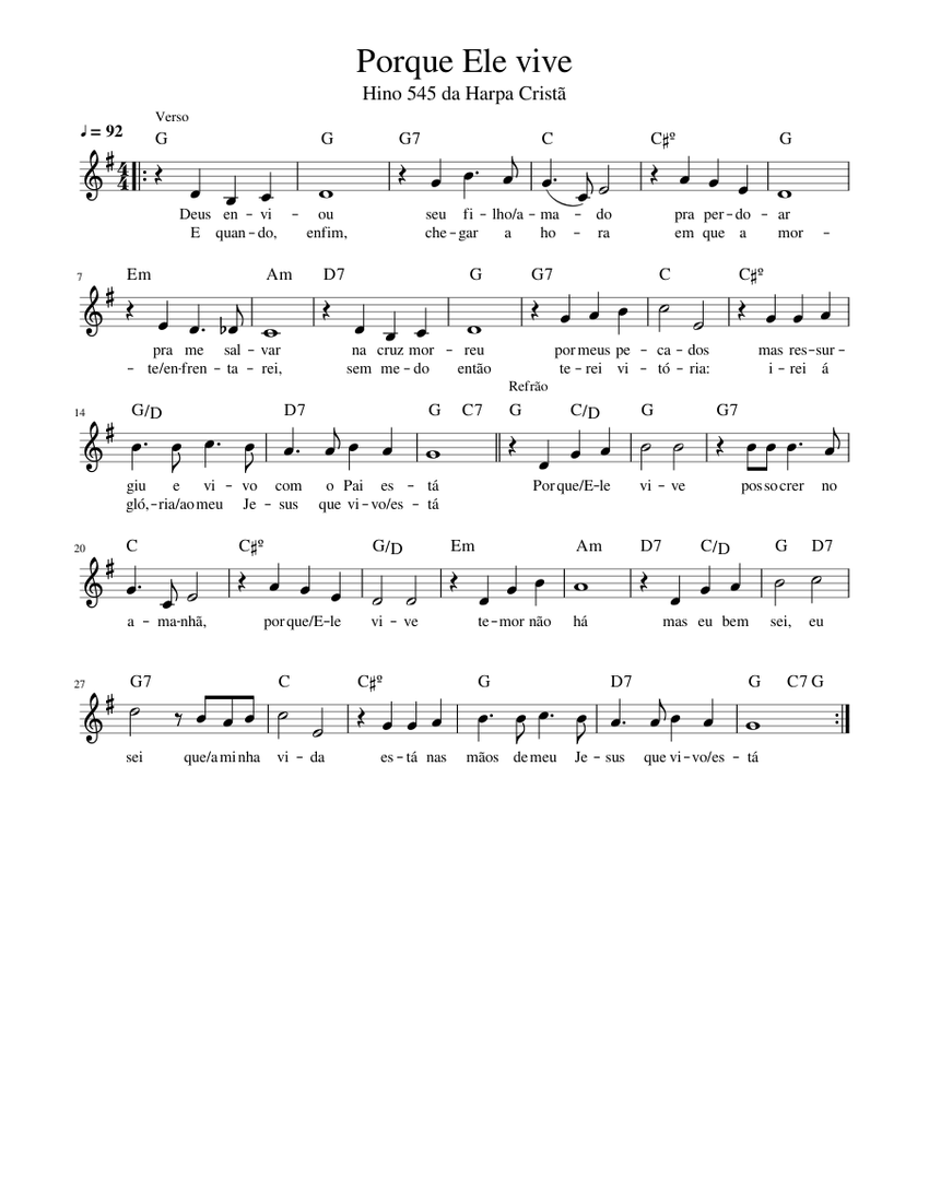 Porque Ele vive Sheet Music with Chords for Piano (Solo) easy ...
