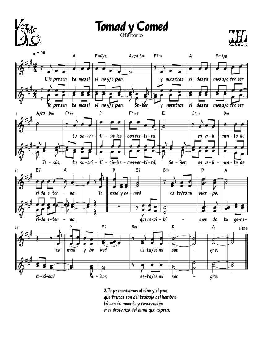 Tomad y Comed Sheet Music with Chords for Tenor, Vocals (Choral ...