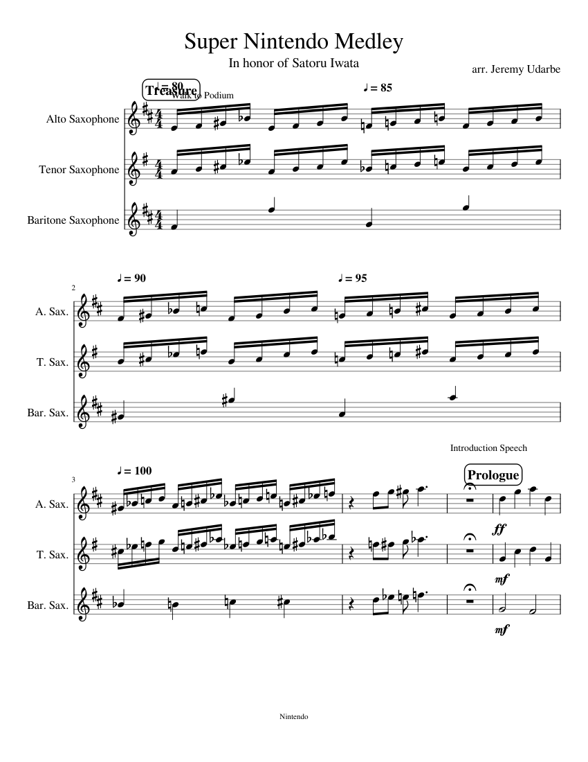 Video Game Nintendo Medley Sheet Music with Chords for Saxophone alto ...