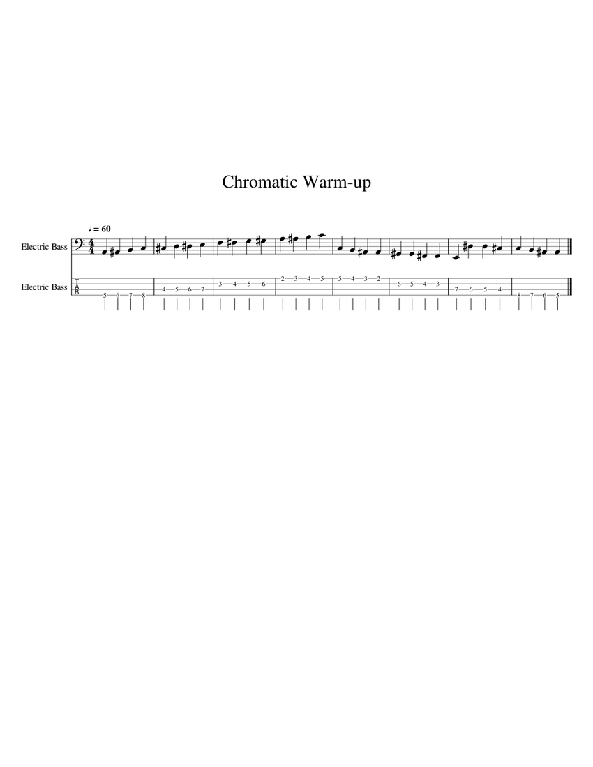 chromatic warm-up Sheet music for Bass guitar (Solo) | Musescore.com