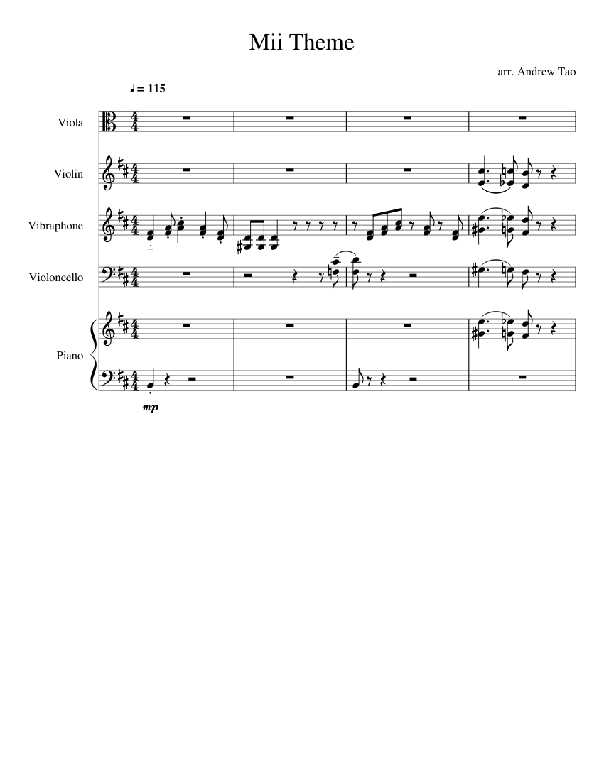 Mii Theme Sheet music for Piano, Vibraphone, Violin, Viola & more ...