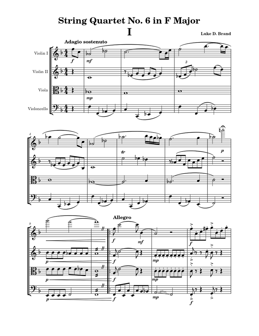 String Quartet No. 6 in F Major Sheet music for Violin, Viola, Cello (String Quartet ...