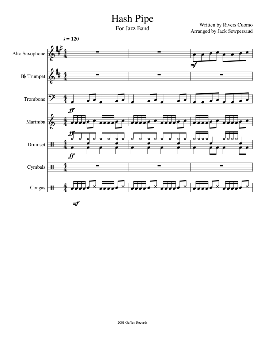 Hash Pipe for small ensemble Sheet Music for Trombone, Saxophone alto ...