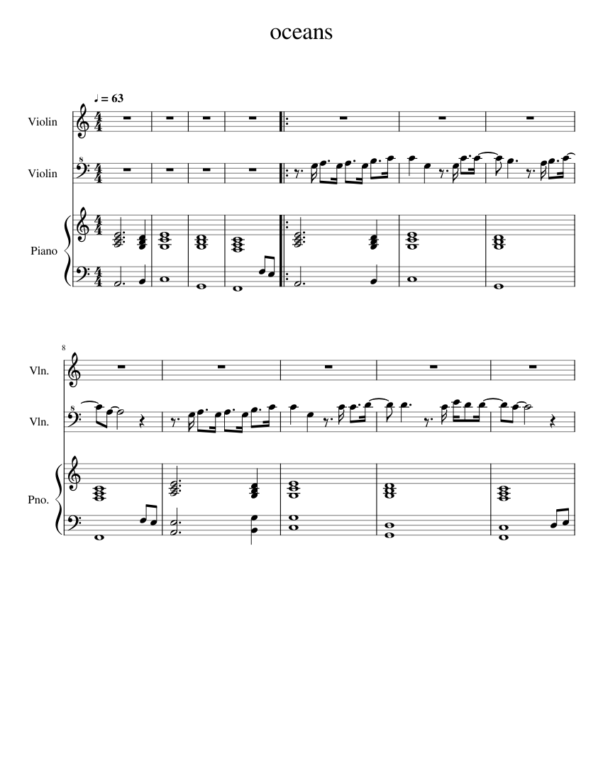 Oceans Sheet music for Piano, Violin (Mixed Trio) | Musescore.com