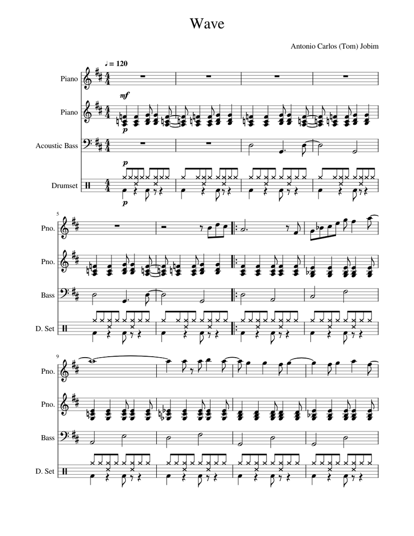 Wave Sheet Music for Piano, Bass guitar, Drum group (Mixed Quartet ...