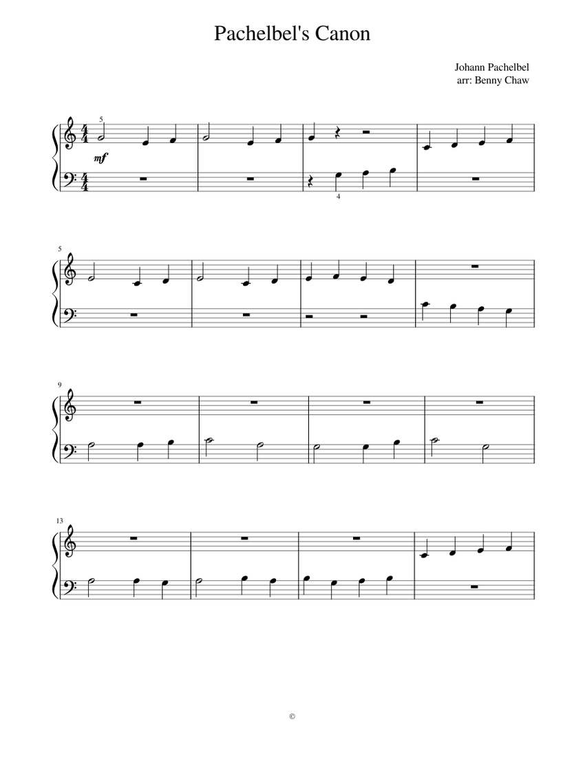 Pachelbel's Canon Sheet music for Piano (Solo) Easy | Musescore.com