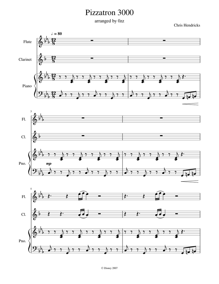Pizzatron 3000 Sheet music for Piano, Flute, Clarinet other (Woodwind ...