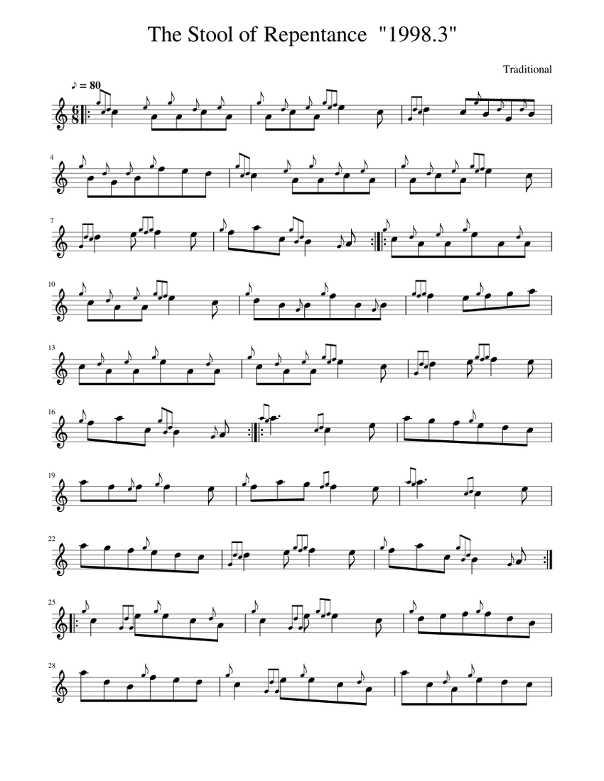 Traditional music - The Stool of Repentance "1998.3" Sheet music for ...