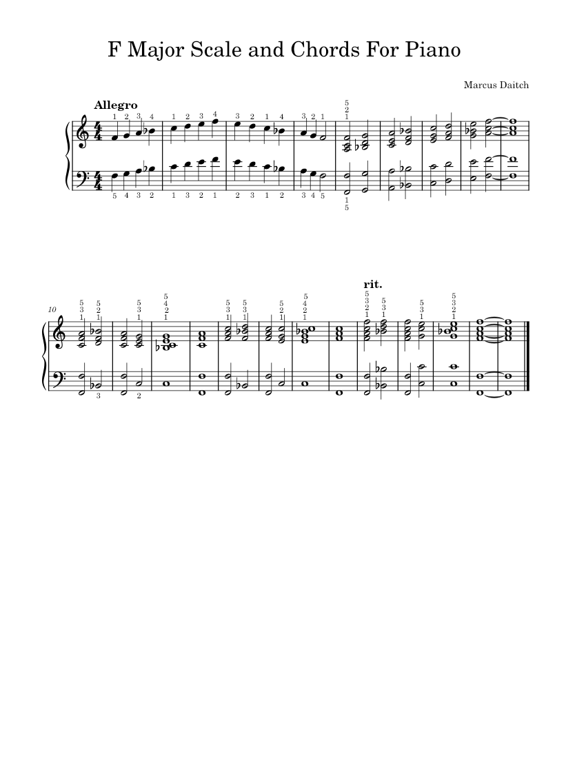 F Major Scale and Chords For Piano Sheet Music for Piano (Solo) easy ...