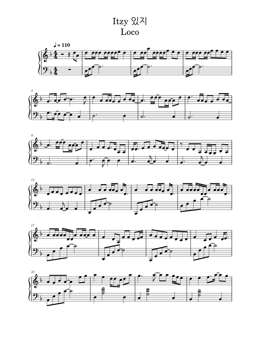Loco – ITZY piano easy ver. | cover by 20dB Studio Sheet music for ...