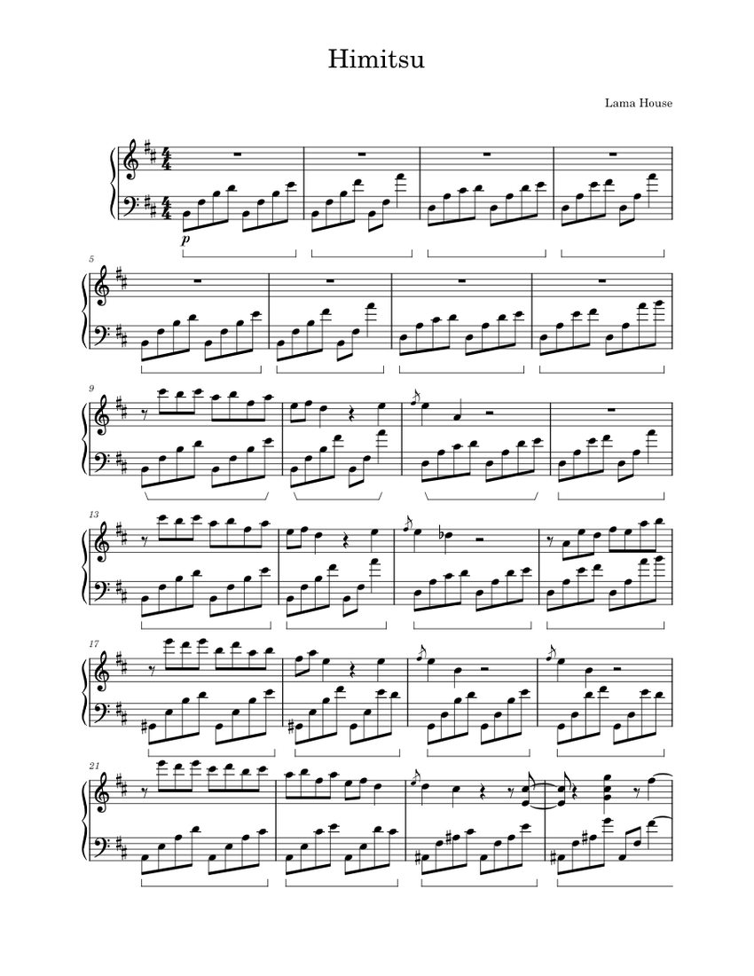 Himitsu – Lama House Sheet Music for Piano (Solo) | MuseScore.com