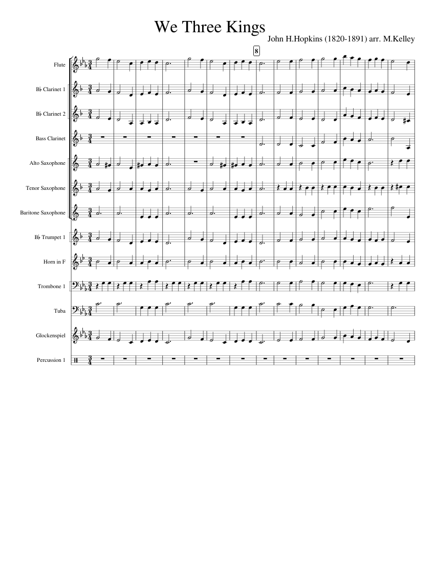 We Three Kings Sheet music for Trombone, Tuba, Flute, Clarinet in b ...