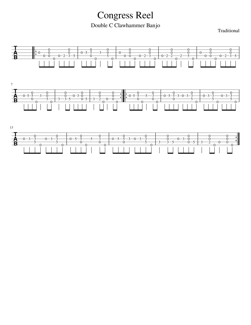 Congress Reel - Traditional Sheet Music and Tab for Banjo (Solo ...
