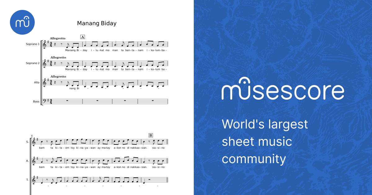Manang Biday Sheet Music for Bass guitar, Synthesizer (Mixed Quartet ...