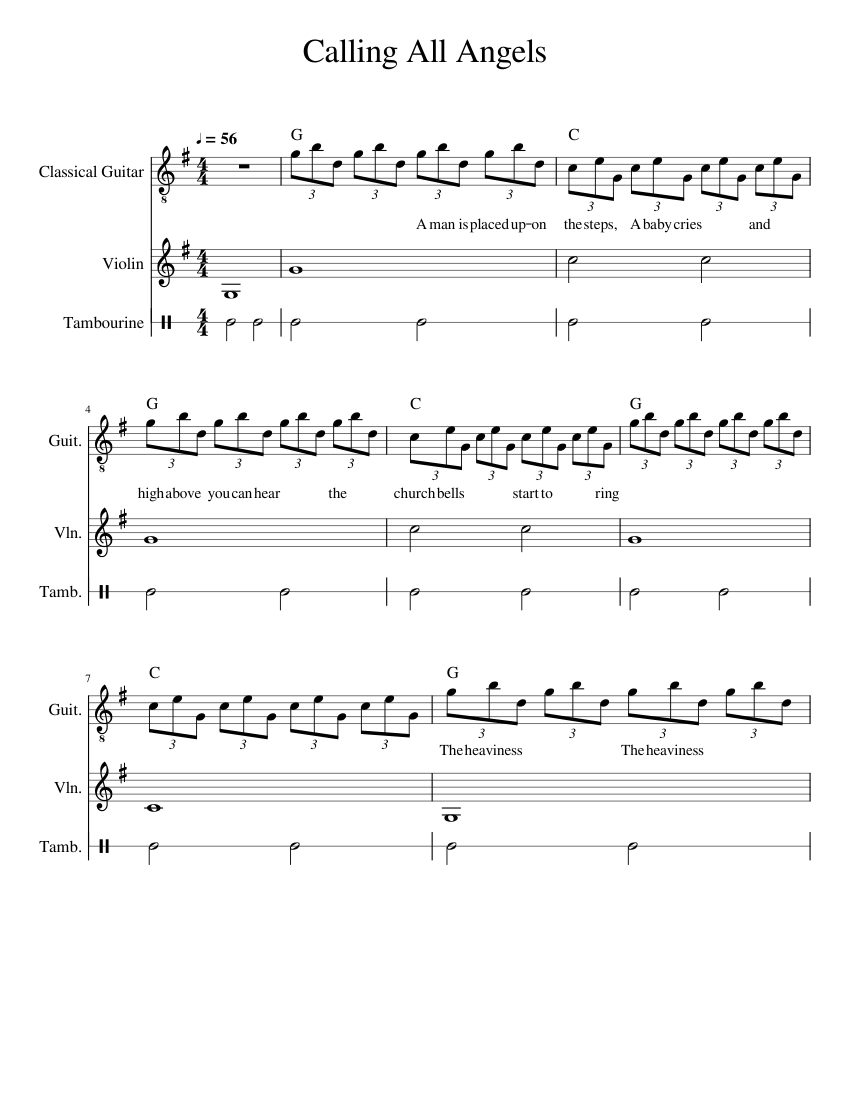 Calling All Angels Sheet music for Tambourine, Violin, Guitar (Mixed ...