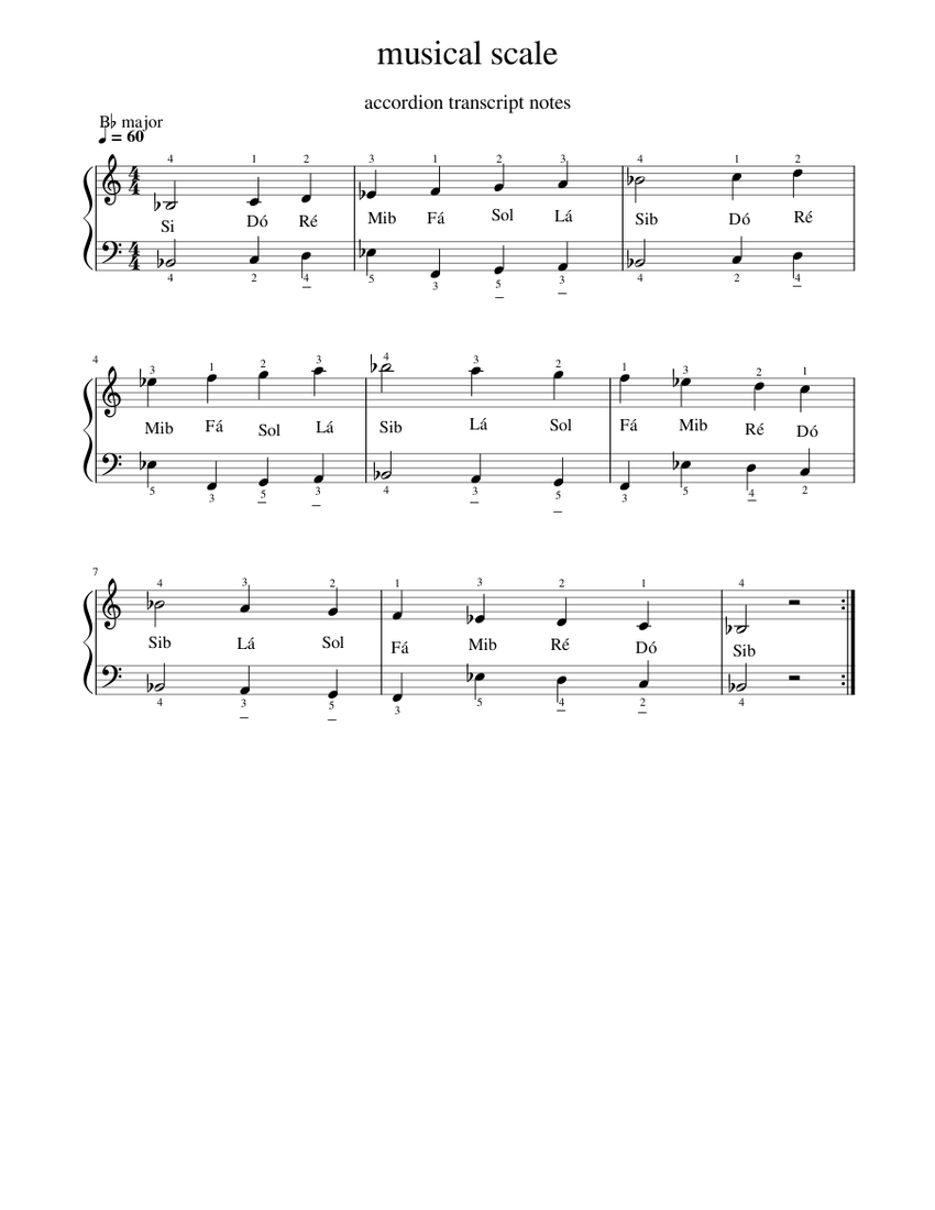 Bb major scale Sheet Music with Chords for Piano (Solo) easy ...