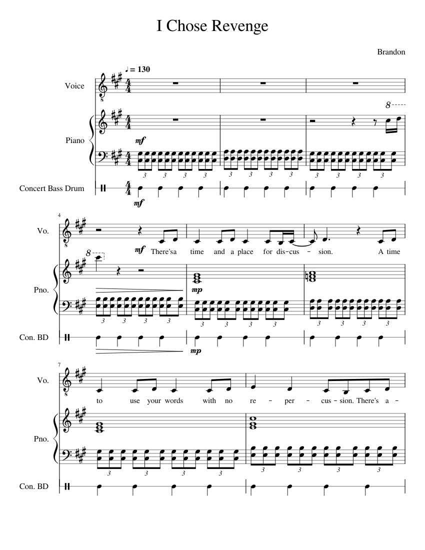 I Chose Revenge Sheet music for Piano, Vocals, Bass drum (Mixed Trio ...