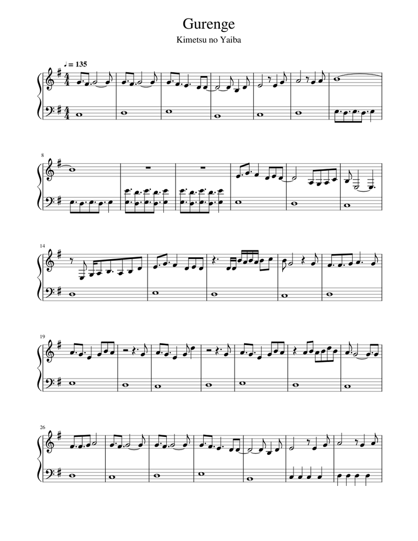 Gurenge - Demon Slayer Sheet Music for Piano (Solo) easy | MuseScore.com