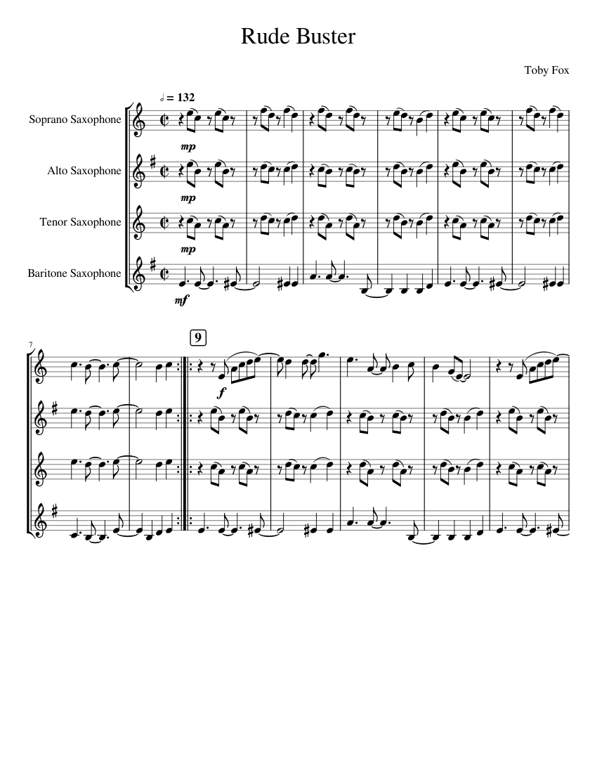 Rude Buster Sheet music for Saxophone alto, Saxophone tenor, Saxophone ...