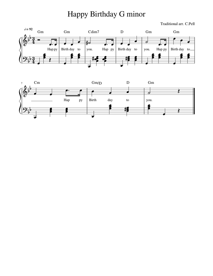 Happy Birthday G minor Sheet music for Piano (Solo) | Musescore.com