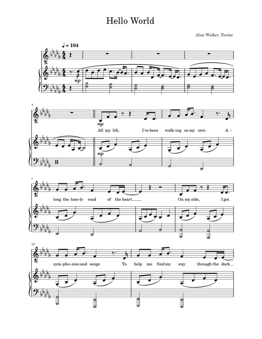 Hello World – Alan Walker, Torine (Original Instrumental) Sheet music ...