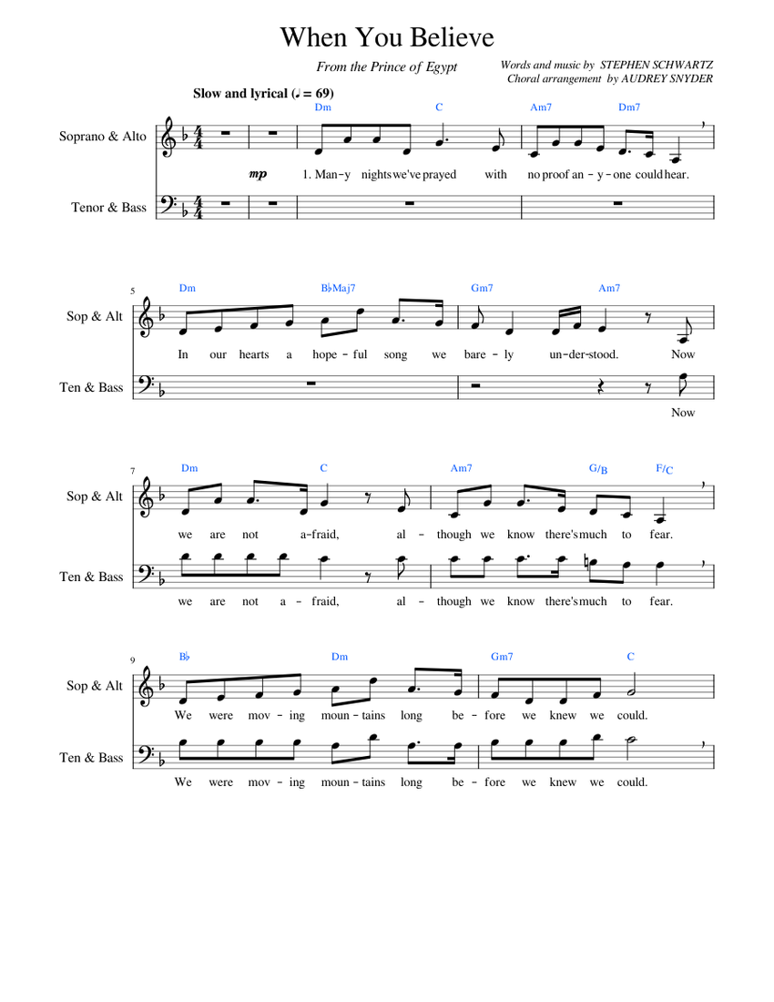When You Believe (Prince of Egypt) Sheet Music with Chords for Soprano ...