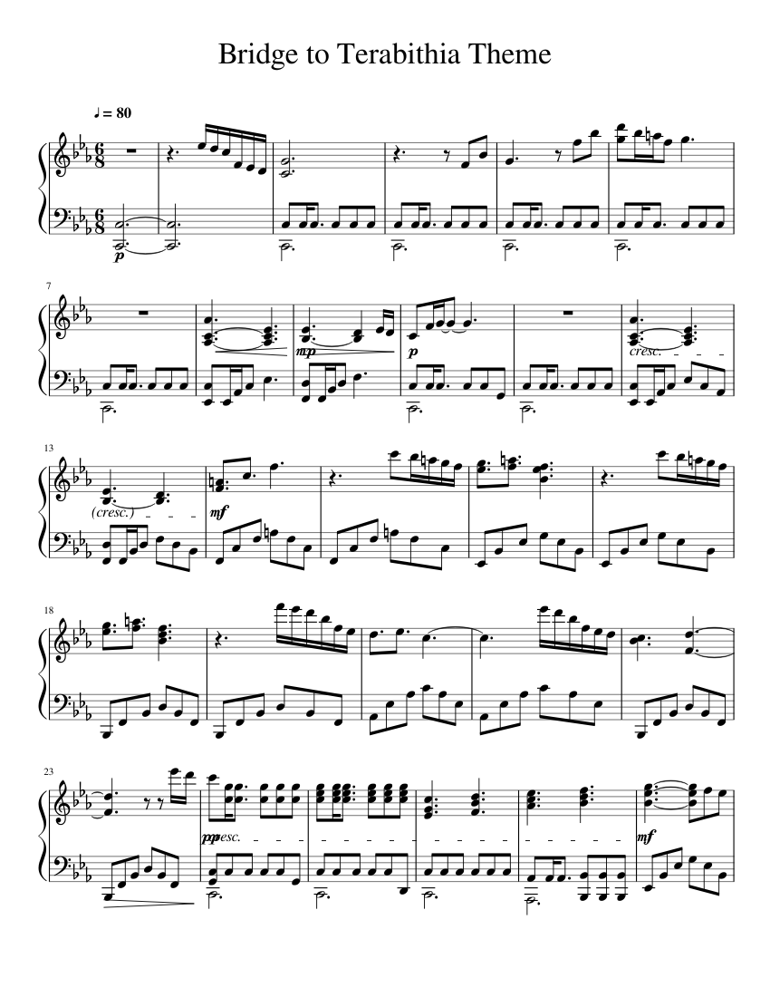 Bridge to Terabithia Theme Sheet Music for Piano (Solo) | MuseScore.com