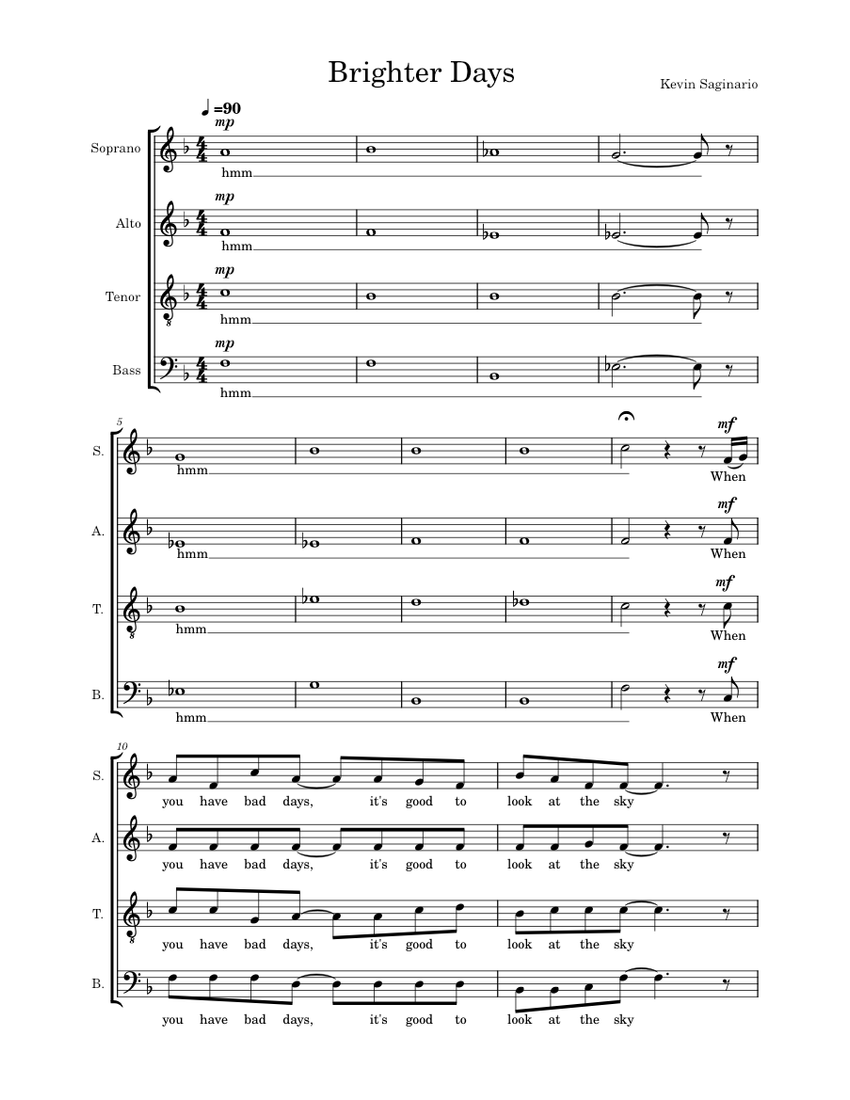 Brighter Days Sheet Music for Soprano, Alto, Tenor, Bass voice (SATB ...