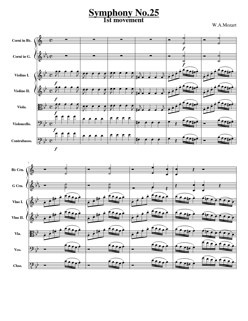 Symphony No.25 - 1st movement Sheet Music for Strings group, Natural ...