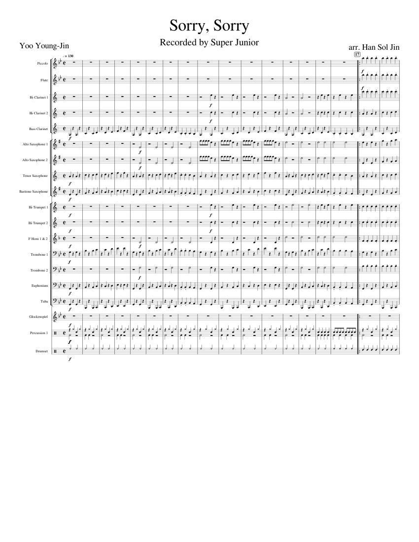 Super Junior - Sorry, Sorry Sheet Music for Trombone, Euphonium, Tuba ...