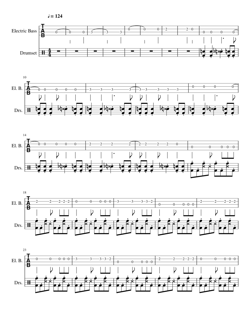 vividly v5 bass/drums tab Sheet music for Bass guitar, Drum group ...
