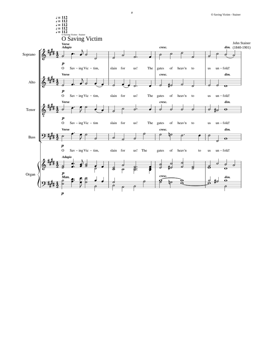 O saving Victim - John Stainer Sheet music for Organ, Bass guitar ...