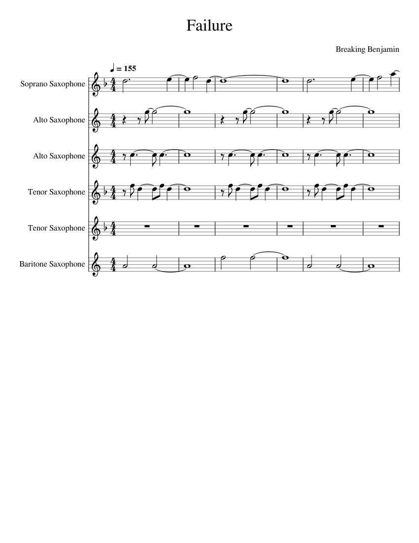 Failure - Breaking Benjamin Sheet Music for Saxophone alto, Saxophone ...