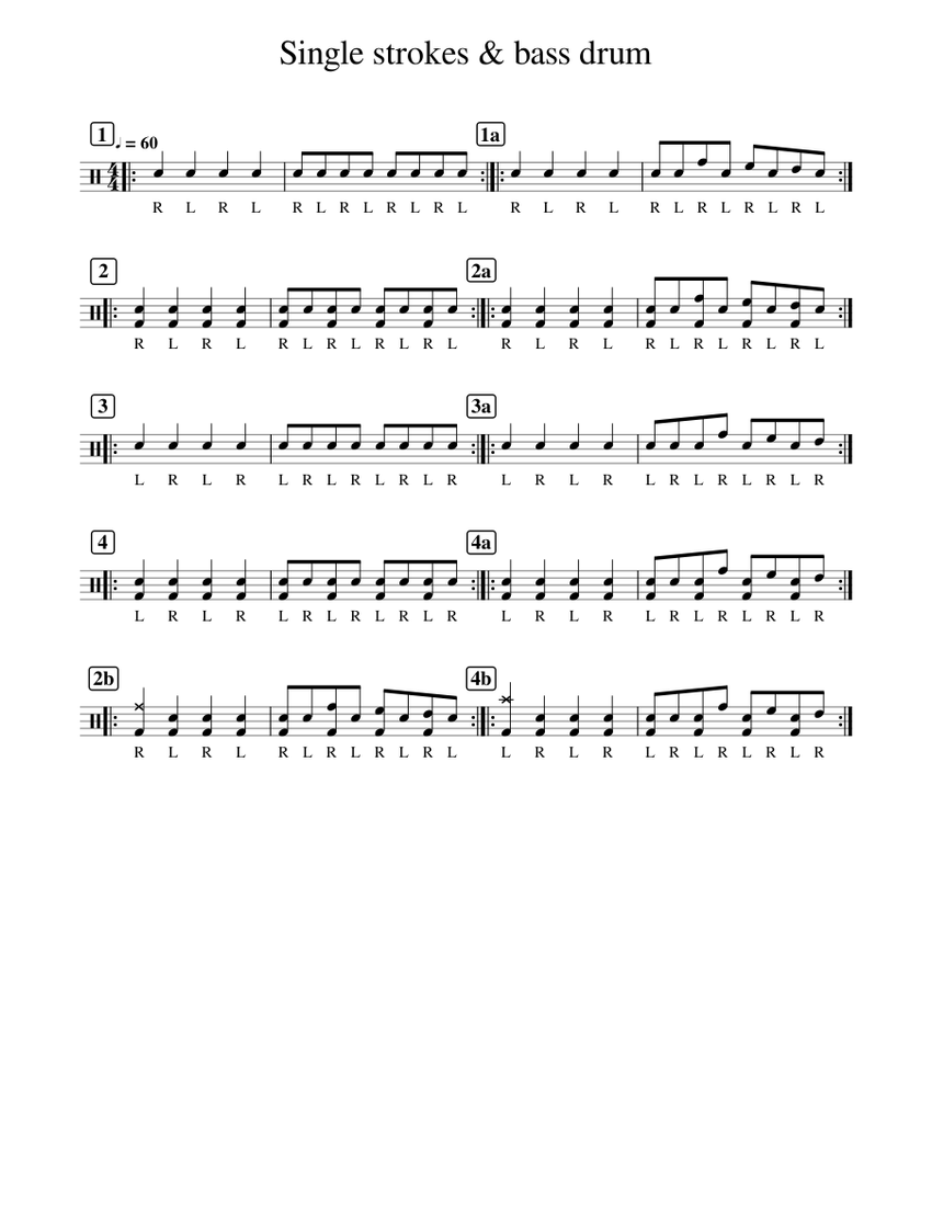 Single strokes & bass drum Sheet music for Drum group (Solo ...
