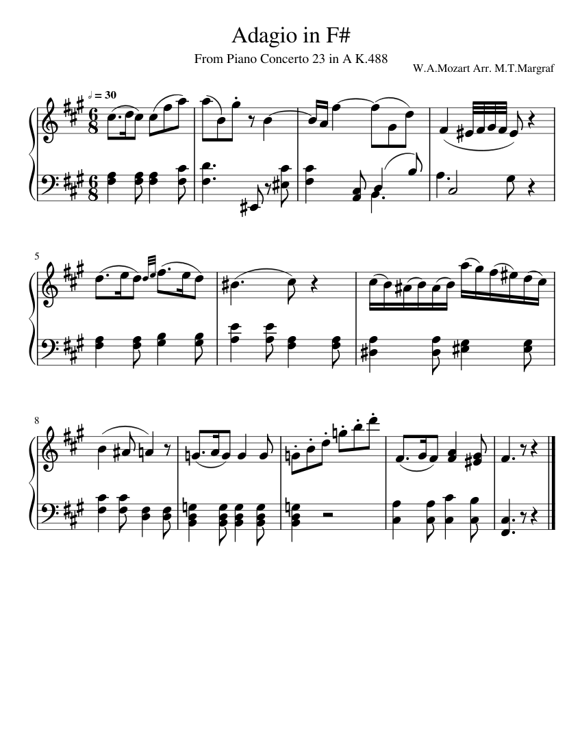 Adagio in F# Sheet Music for Piano (Solo) easy | MuseScore.com