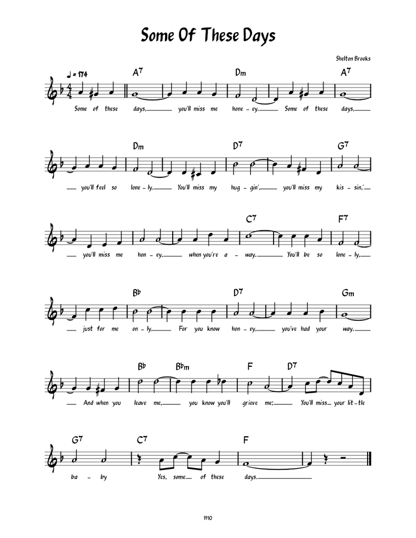 Some of These Days - Lead Sheet Sheet Music with Chords for Piano (Jazz ...