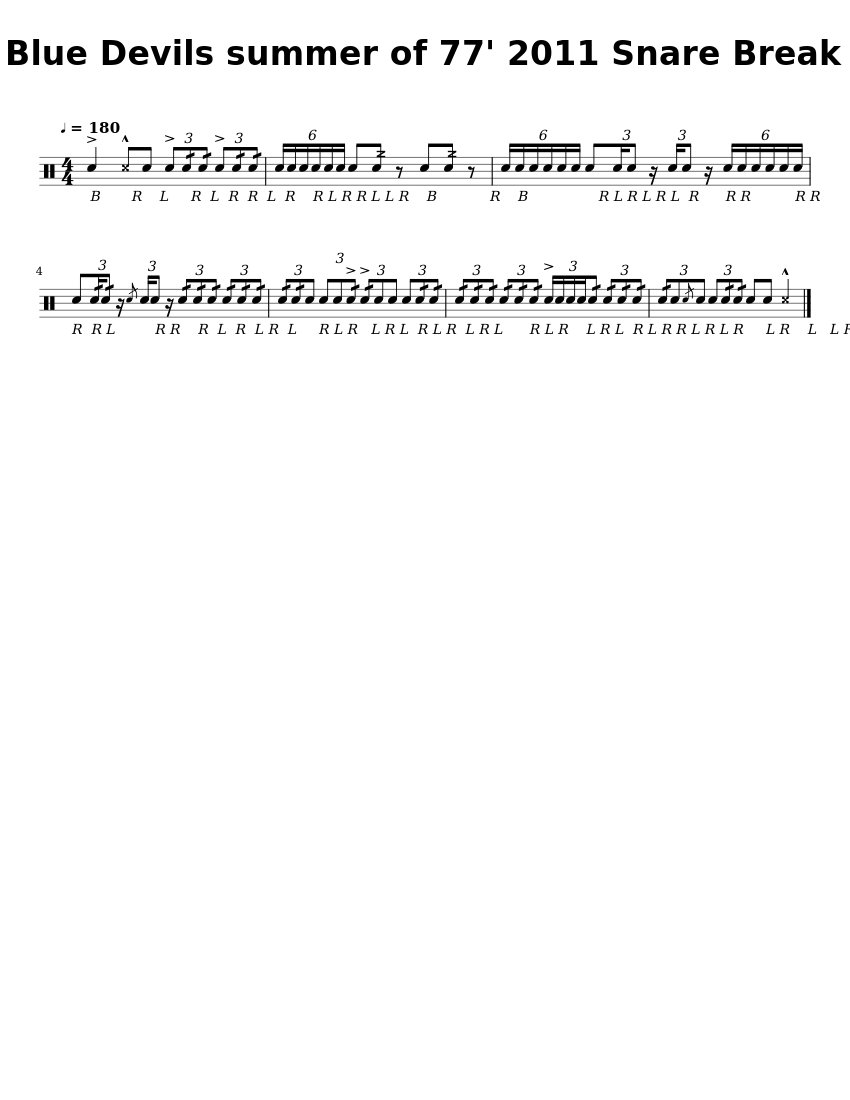 Blue Devils summer of 77' 2011 Snare Break Sheet Music for Snare drum ...